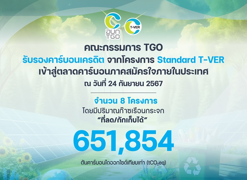 คณะกรรมการฯ TGO รับรองคาร์บอนเครดิต จากโครงการ Standard T-VER เข้าสู่ตลาดคาร์บอนภาคสมัคร